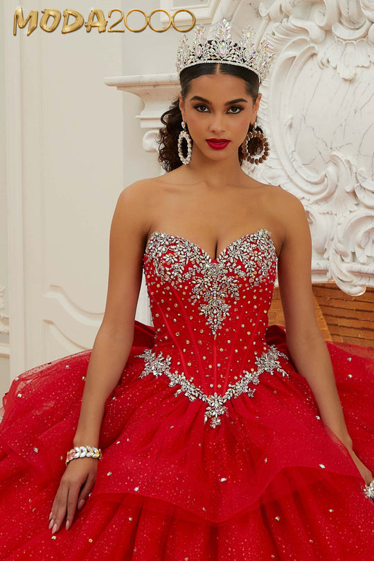 M2k60207 Jewel Beaded Tiered Sparkle Tulle Quinceañera Dress Moda