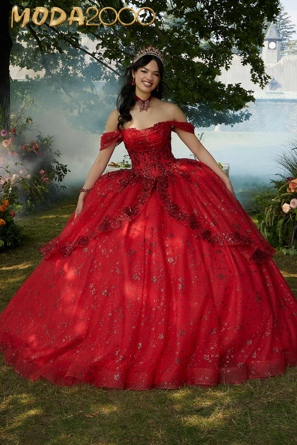 M2K34103 | Contrasting Floral Beading Quinceañera Dress with Rhineston ...