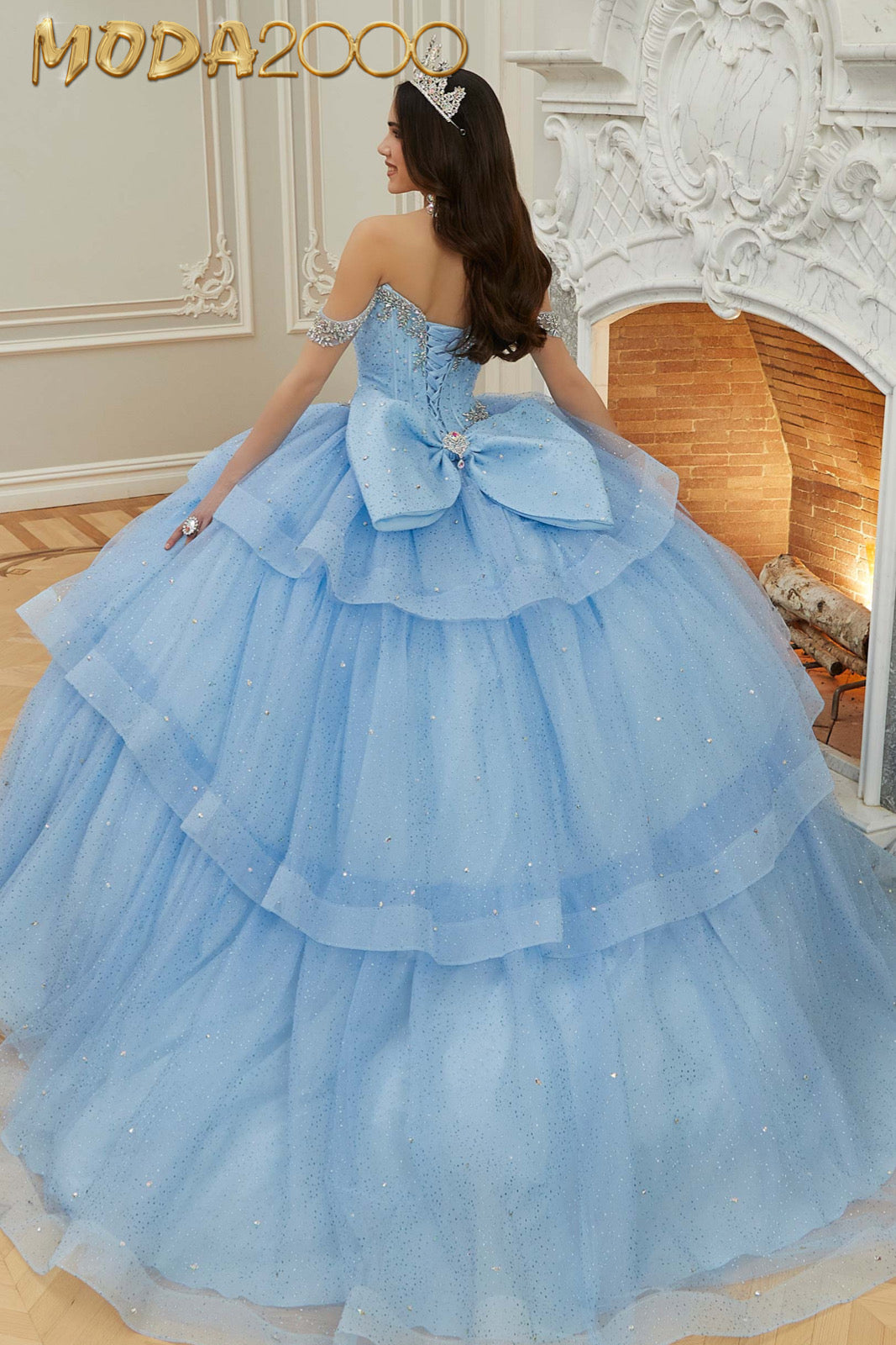 M2K60207 | Jewel Beaded Tiered Sparkle Tulle Quinceañera Dress – Moda ...