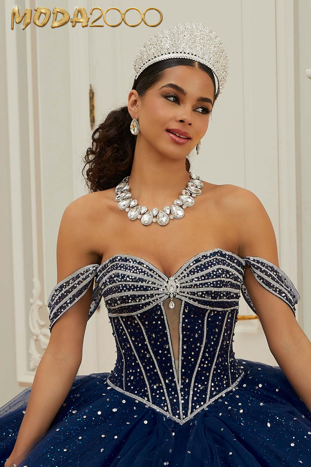 M2K60208 | Crystal and Diamanté Beaded Sparkle Tulle Quinceañera Dress ...