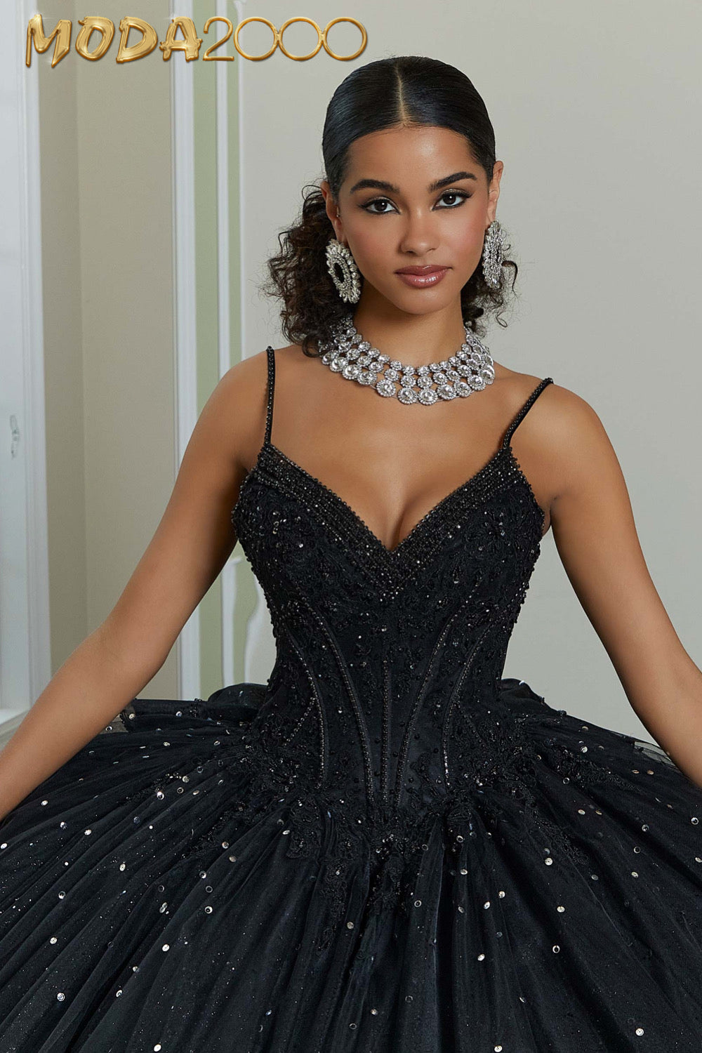 M2K89482 | Crystal and Diamanté Beaded Quinceañera Dress with Alençon ...