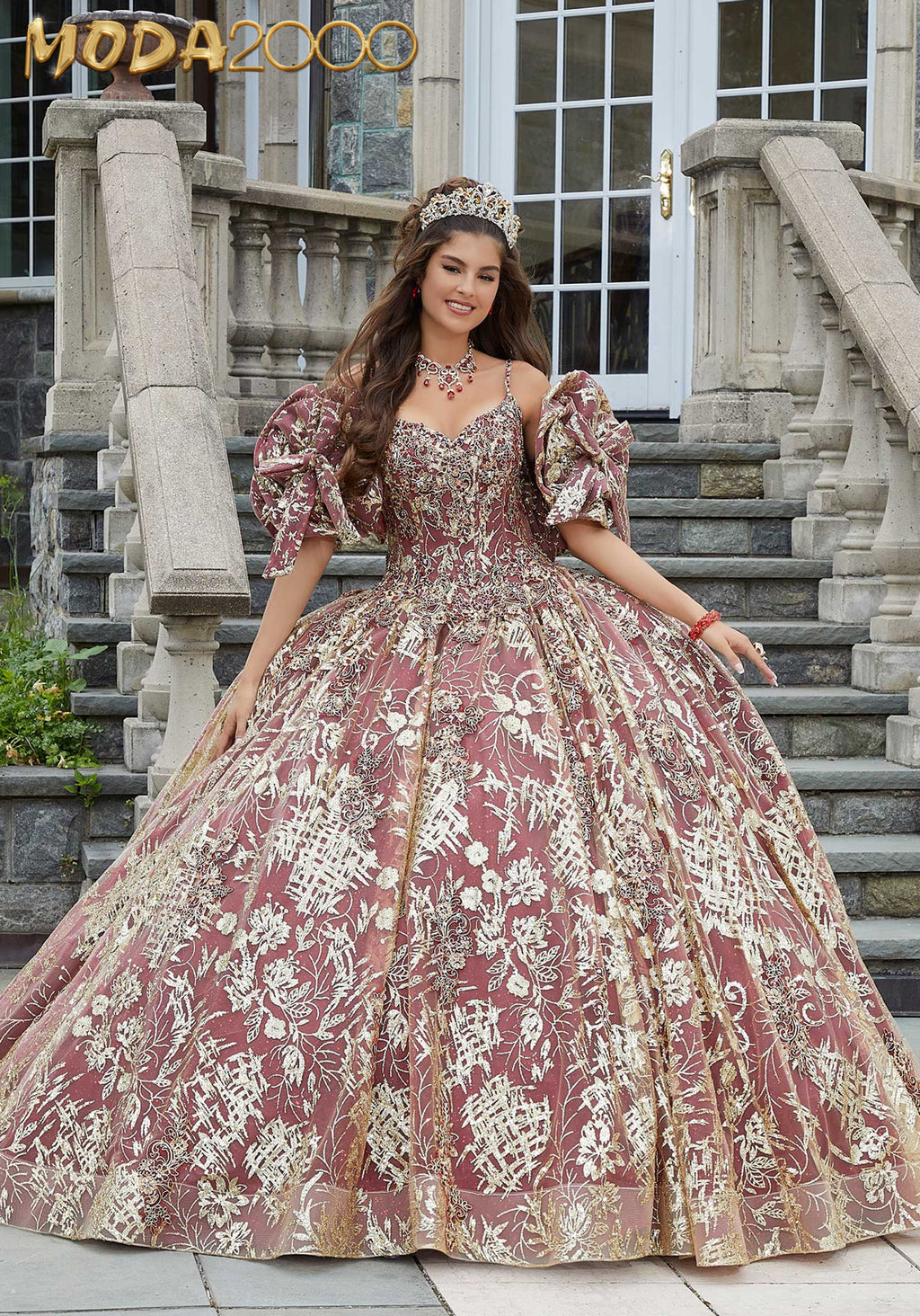 M2K34085 | Metallic Lace and Patterned Glitter Quinceañera Dress – Moda ...