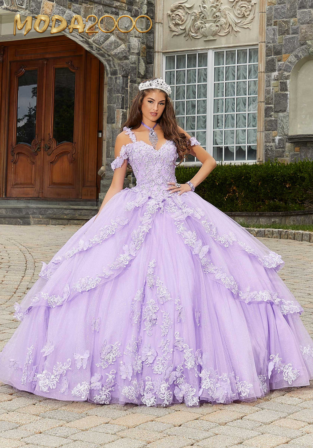 M2K89414 | Metallic Embroidered Quinceañera Dress with Three-Dimension ...